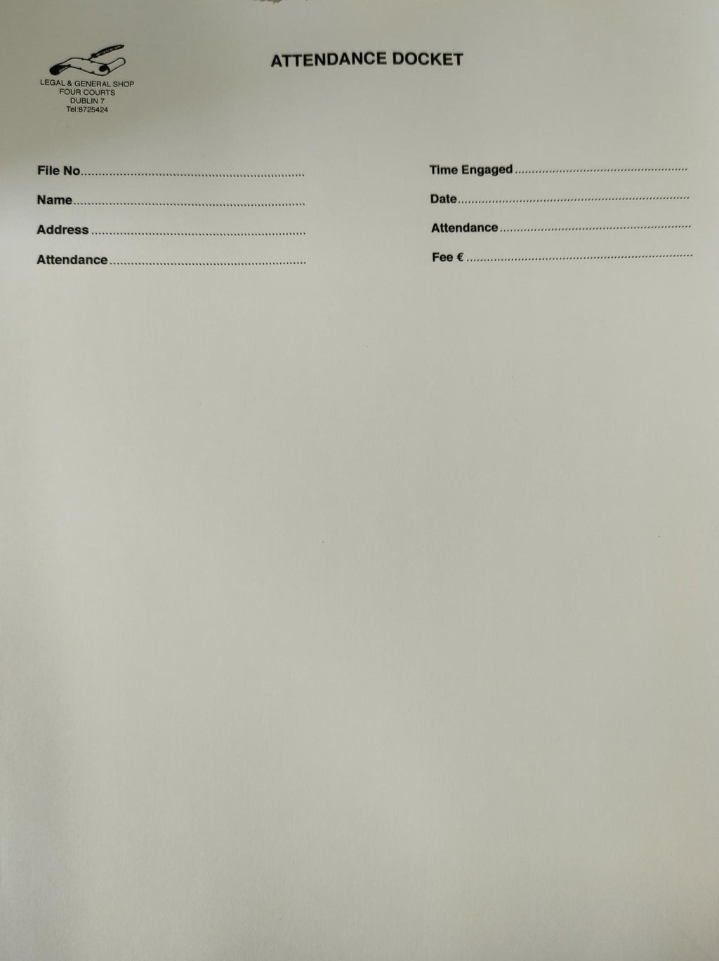 Attendance Dockets – Legal & General / Legalbooks.ie